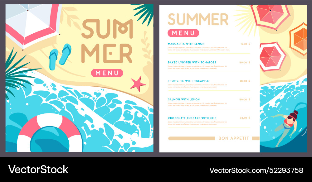 Summer menu design with top view ocean waves Vector Image