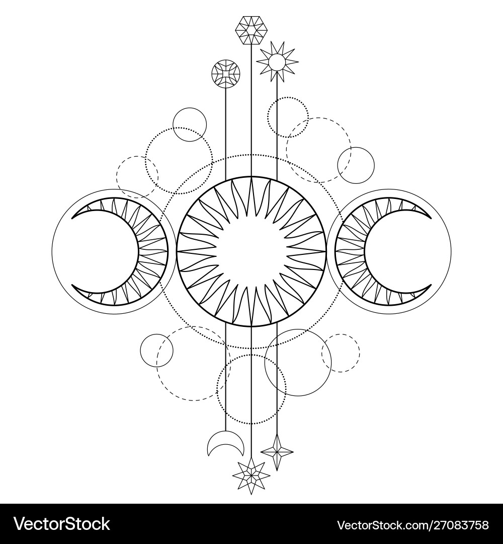 Triple moon magic and astronomy tattoo Royalty Free Vector