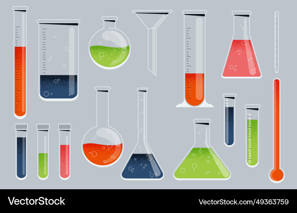 Chemistry glass laboratory glassware with test Vector Image