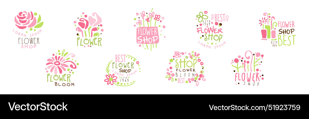 Flower shop logo and label bright design Vector Image