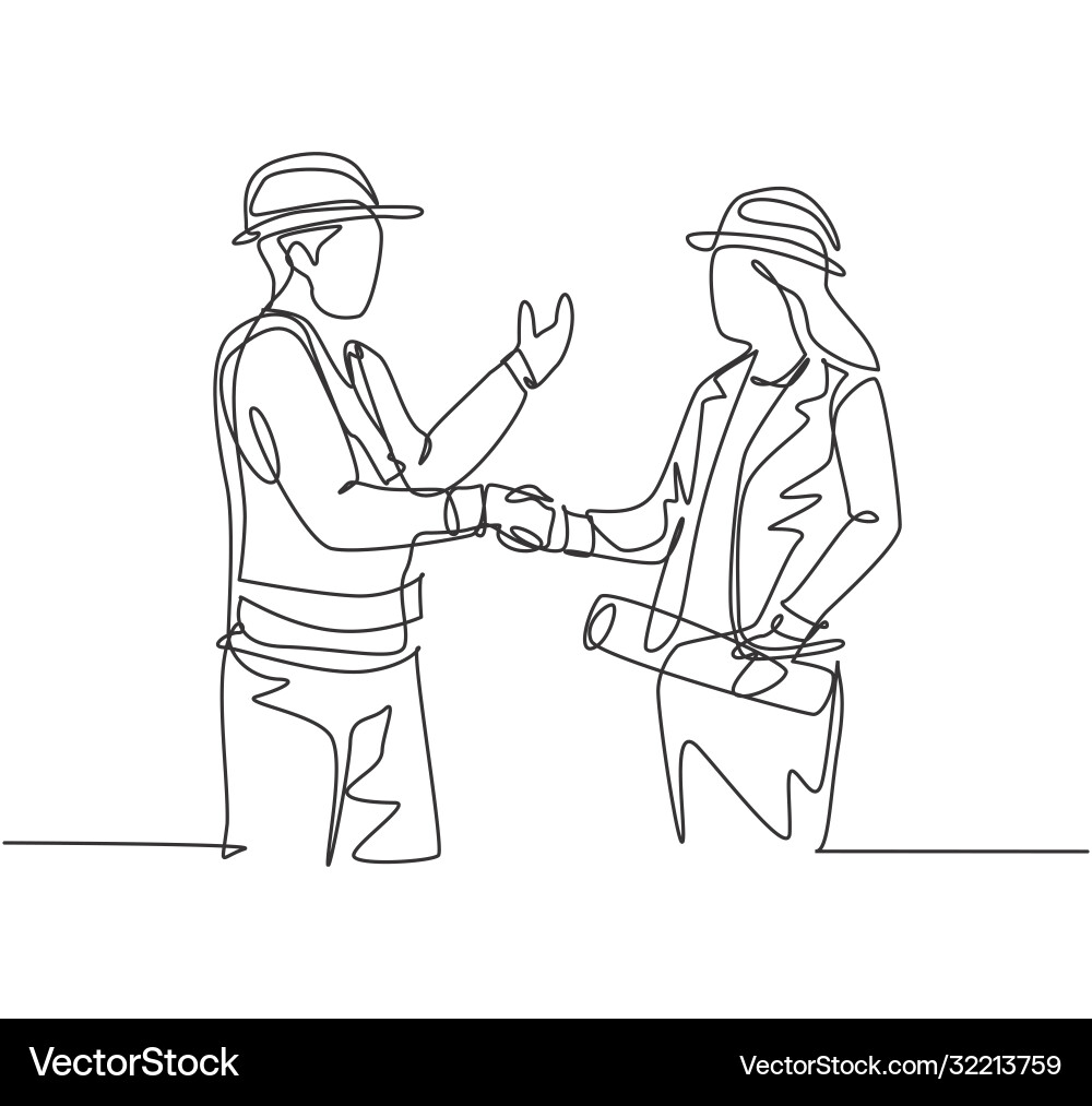 One line drawing young architect woman Royalty Free Vector