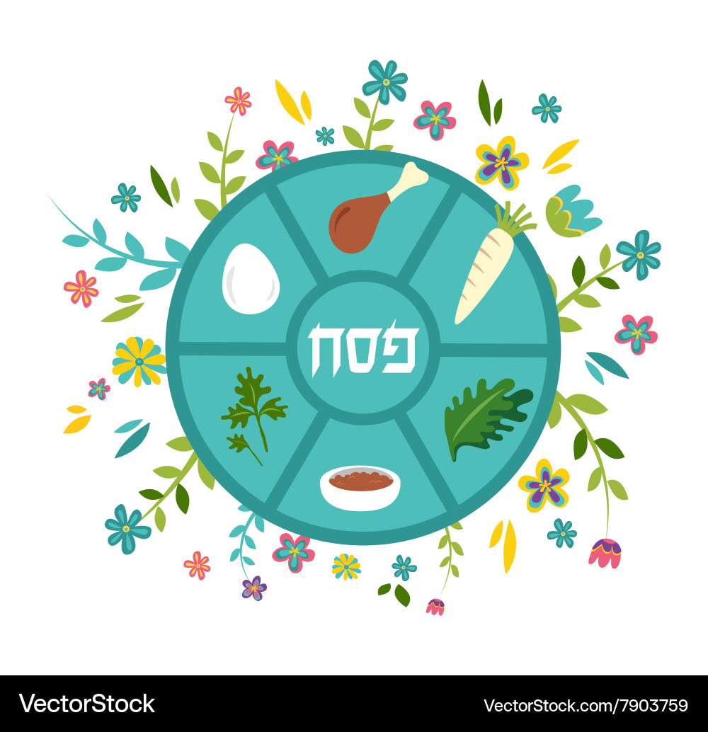 Passover Seder Plate with Floral Elements Vector Image
