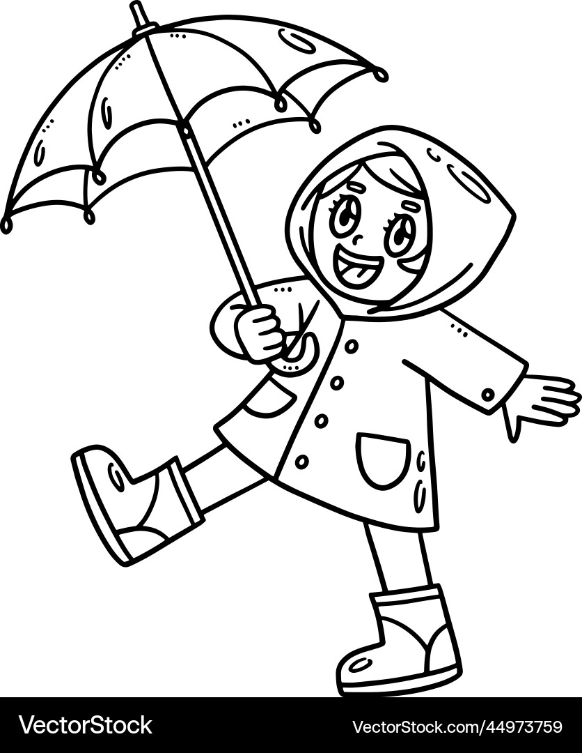 Spring girl with umbrella isolated coloring page Vector Image