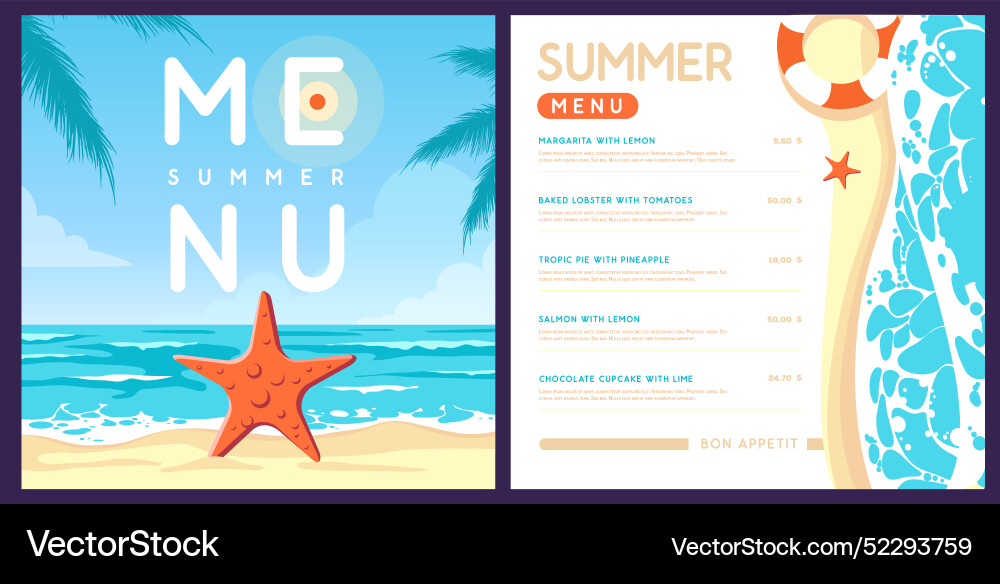 Summer menu design with top view ocean waves Vector Image