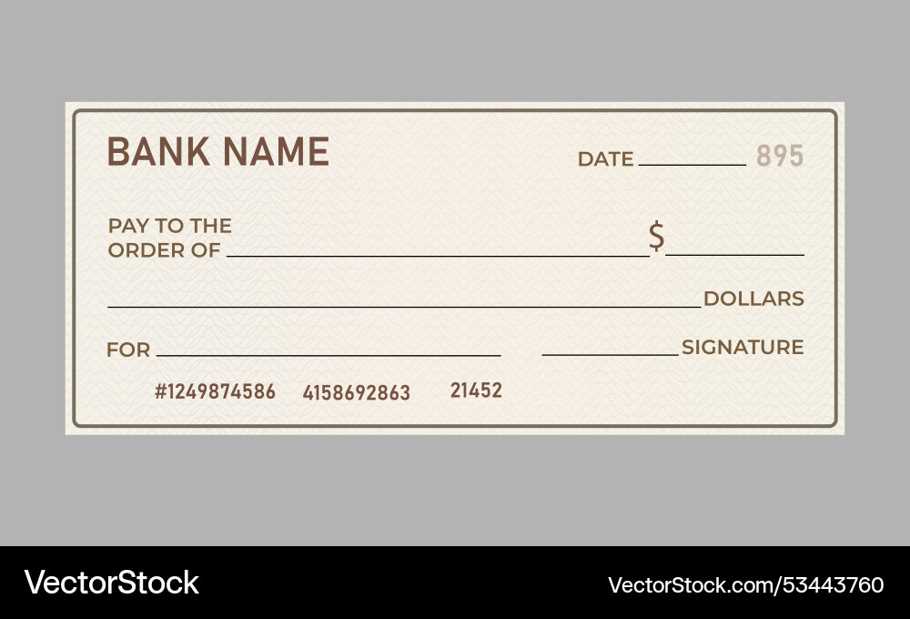 Blank bank cheque personal desk check template Vector Image