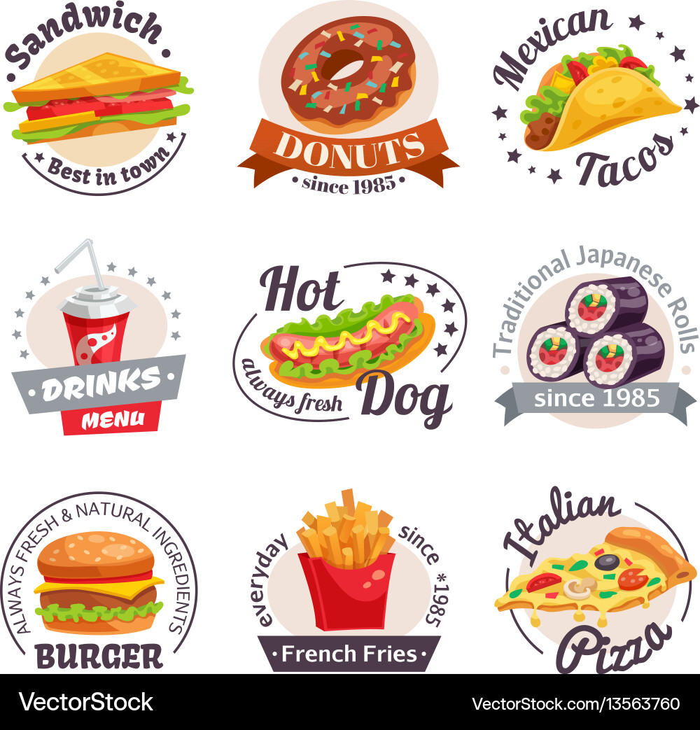 Fast food labels set Royalty Free Vector Image