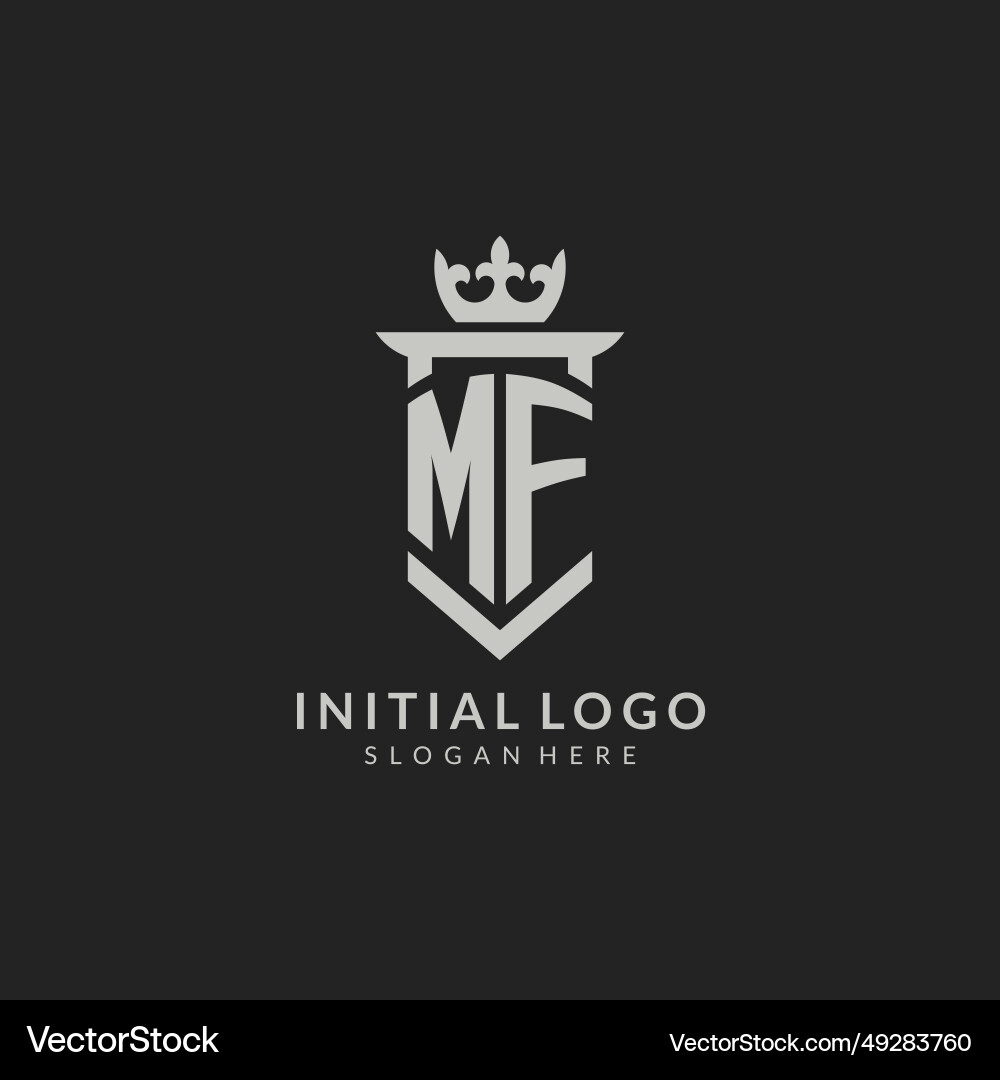 Monogram Shield & Crown Logo - MF Initial Vector Image