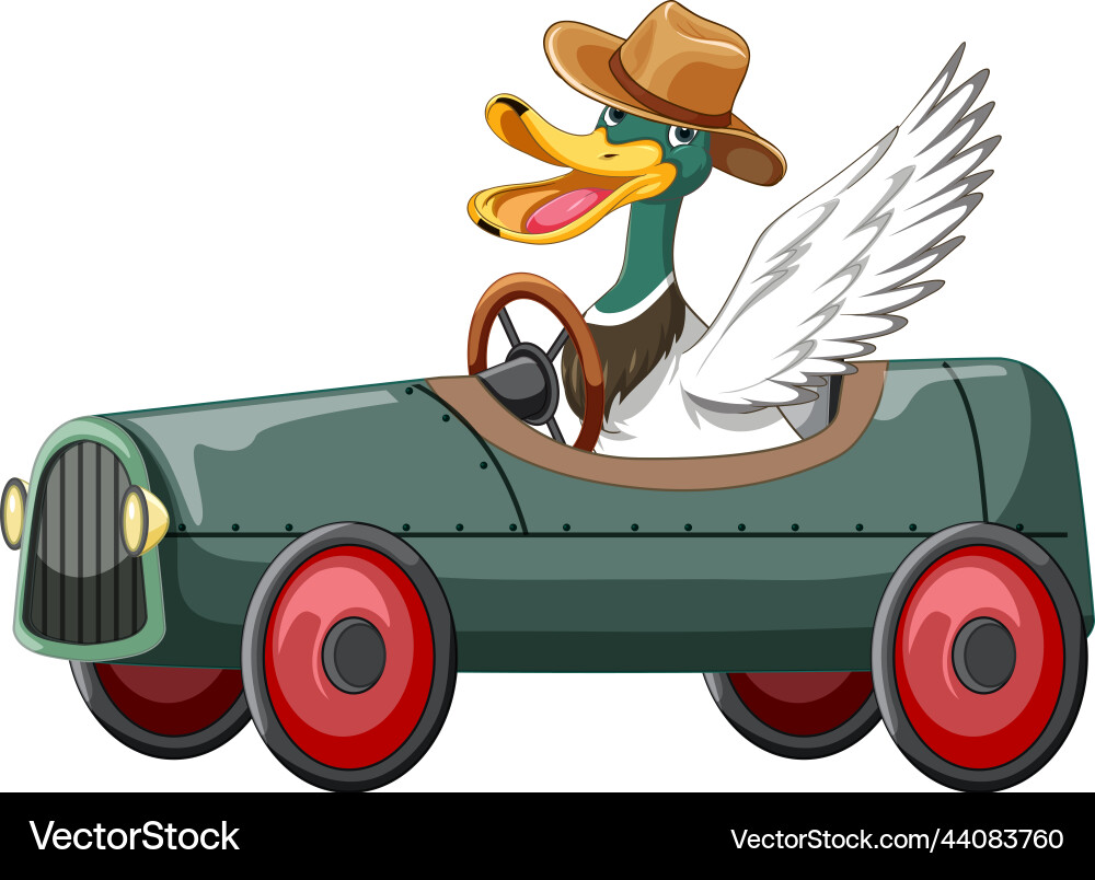 Soapbox derby with duck driving car Royalty Free Vector