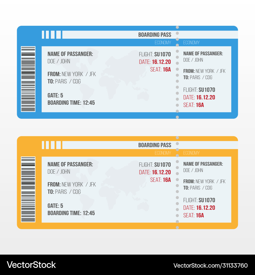 Travel plane airline boarding pass Royalty Free Vector Image