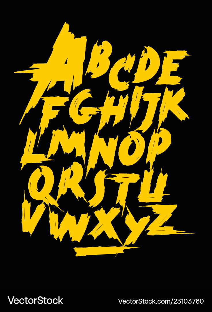Yellow calligraphy hand lettering font alphabet Vector Image