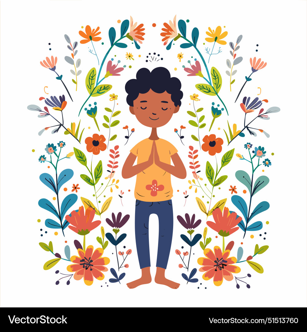 Young african boy practicing mindfulness Vector Image