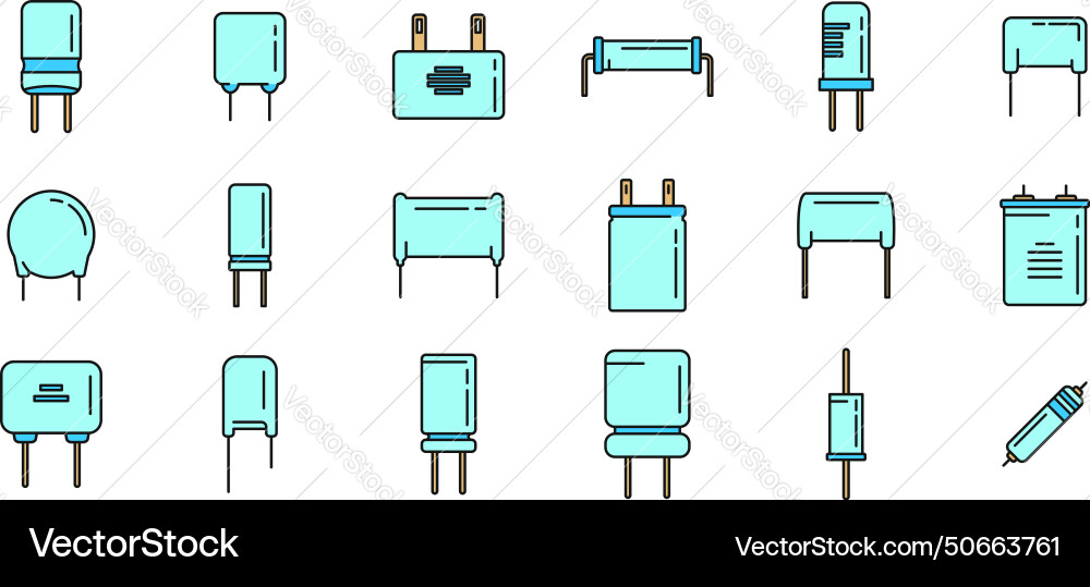 Capacitor icons set color Royalty Free Vector Image
