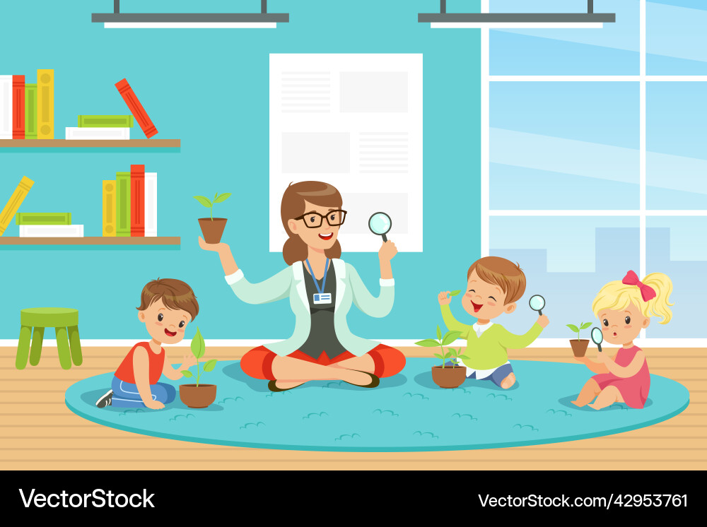 Children Learning Botany in Classroom Royalty Free Vector