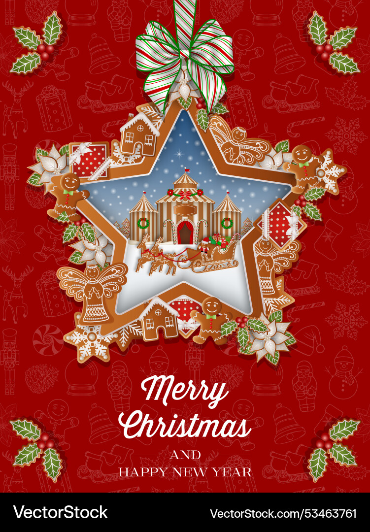 Christmas greeting card with star shaped frame Vector Image