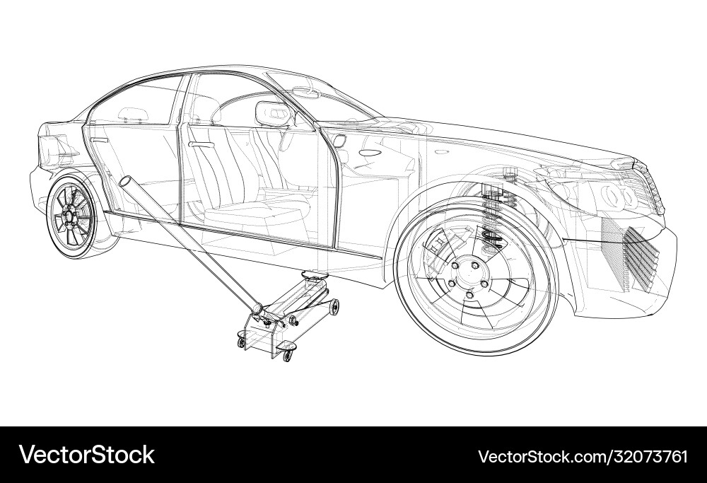 Concept car with floor jack Royalty Free Vector Image