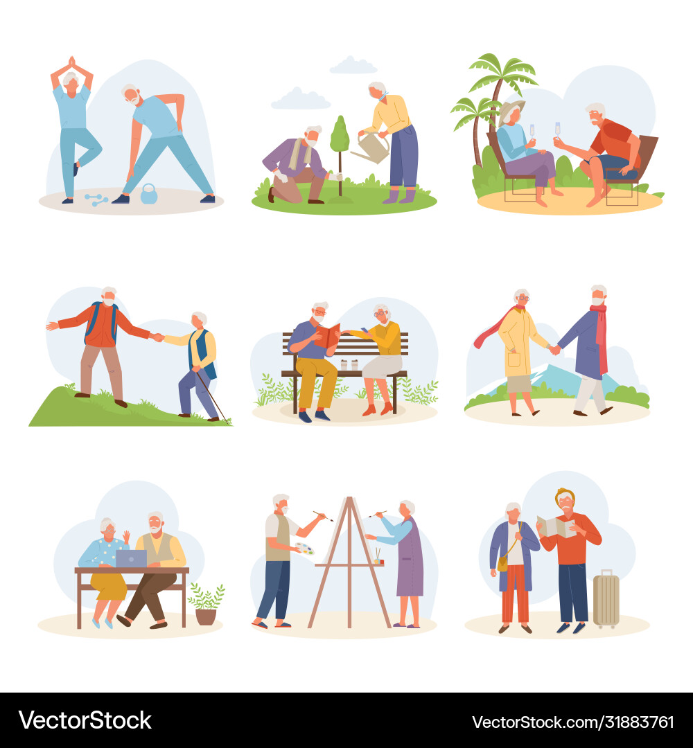 Life active old people elderly man woman draw Vector Image