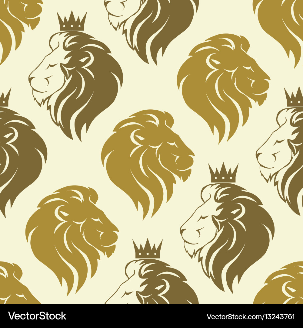 Lion Head with Crown Seamless Pattern Royalty Free Vector