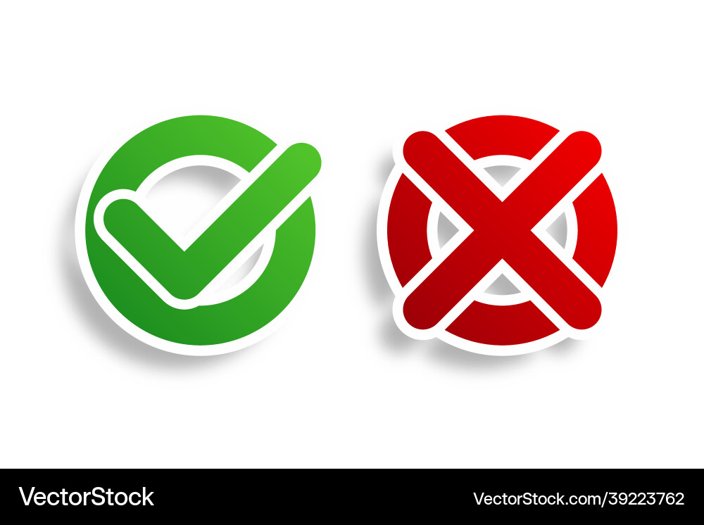 Circular check mark and cross bullet point button Vector Image