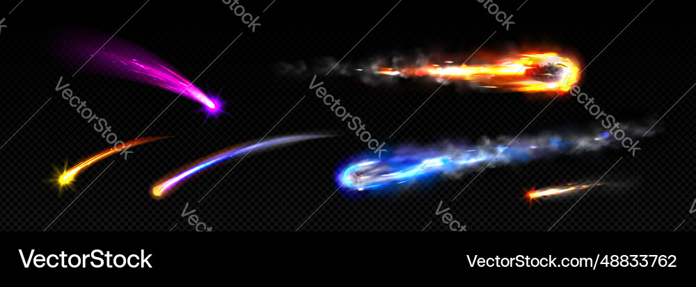 Comets with glowing trail effect Royalty Free Vector Image