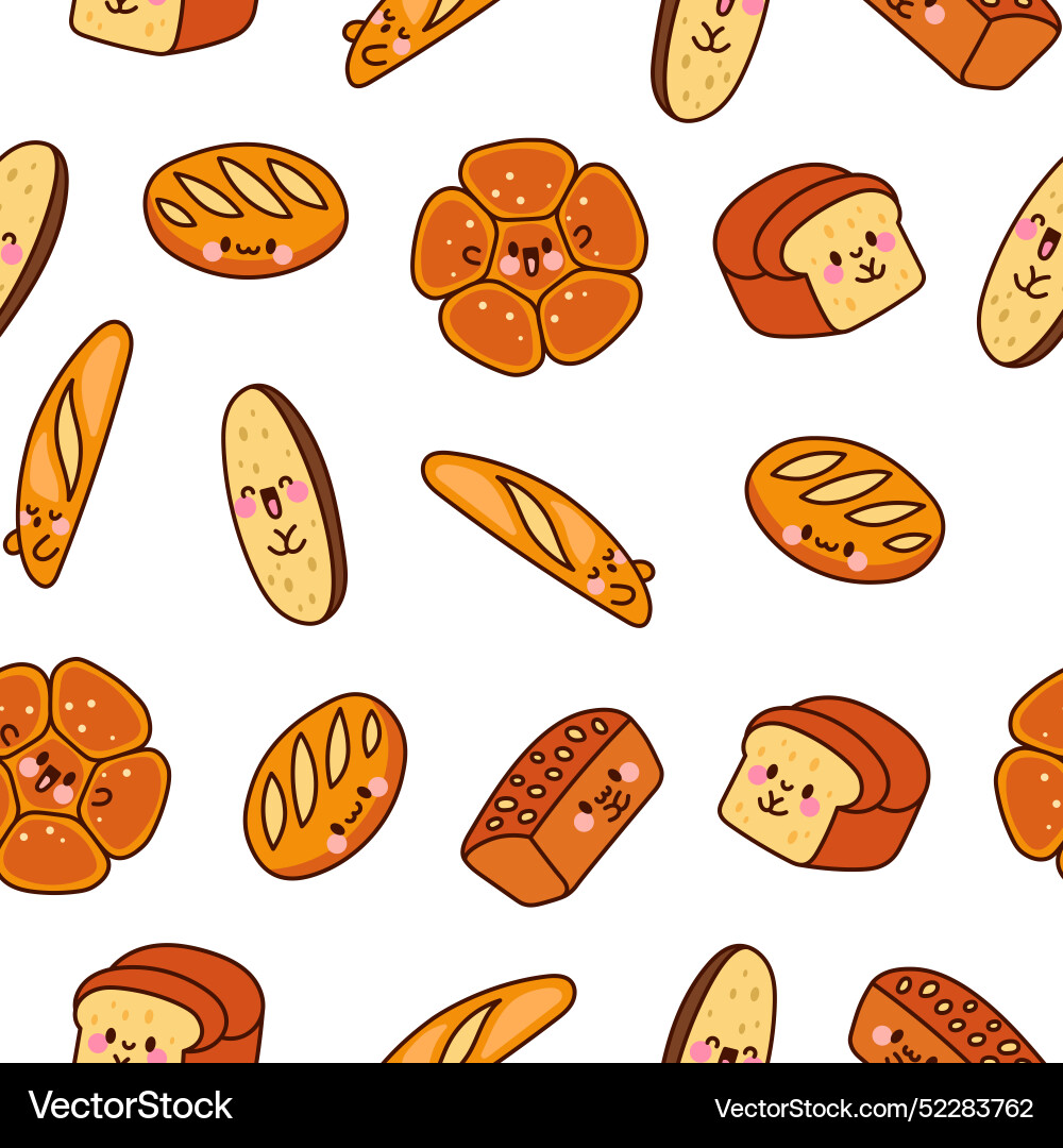 Cute kawaii bread seamless pattern Royalty Free Vector Image