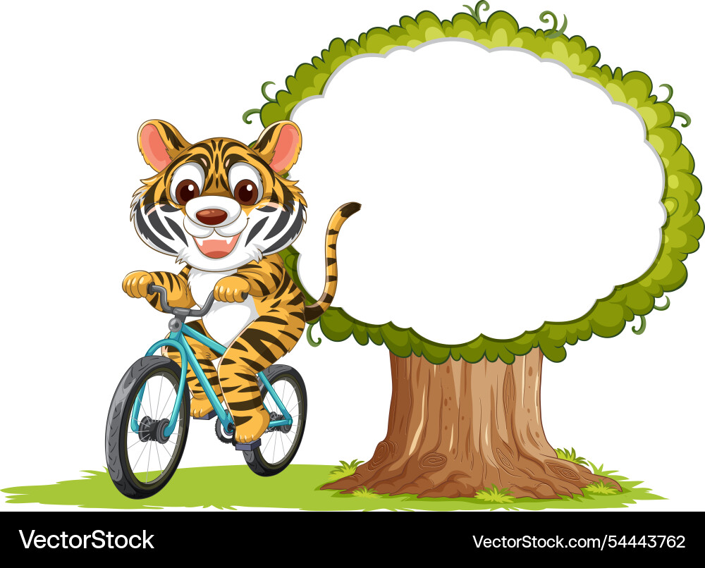 Cute tiger cycling beside a large tree Royalty Free Vector
