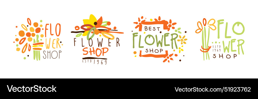Flower shop logo and label bright design Vector Image