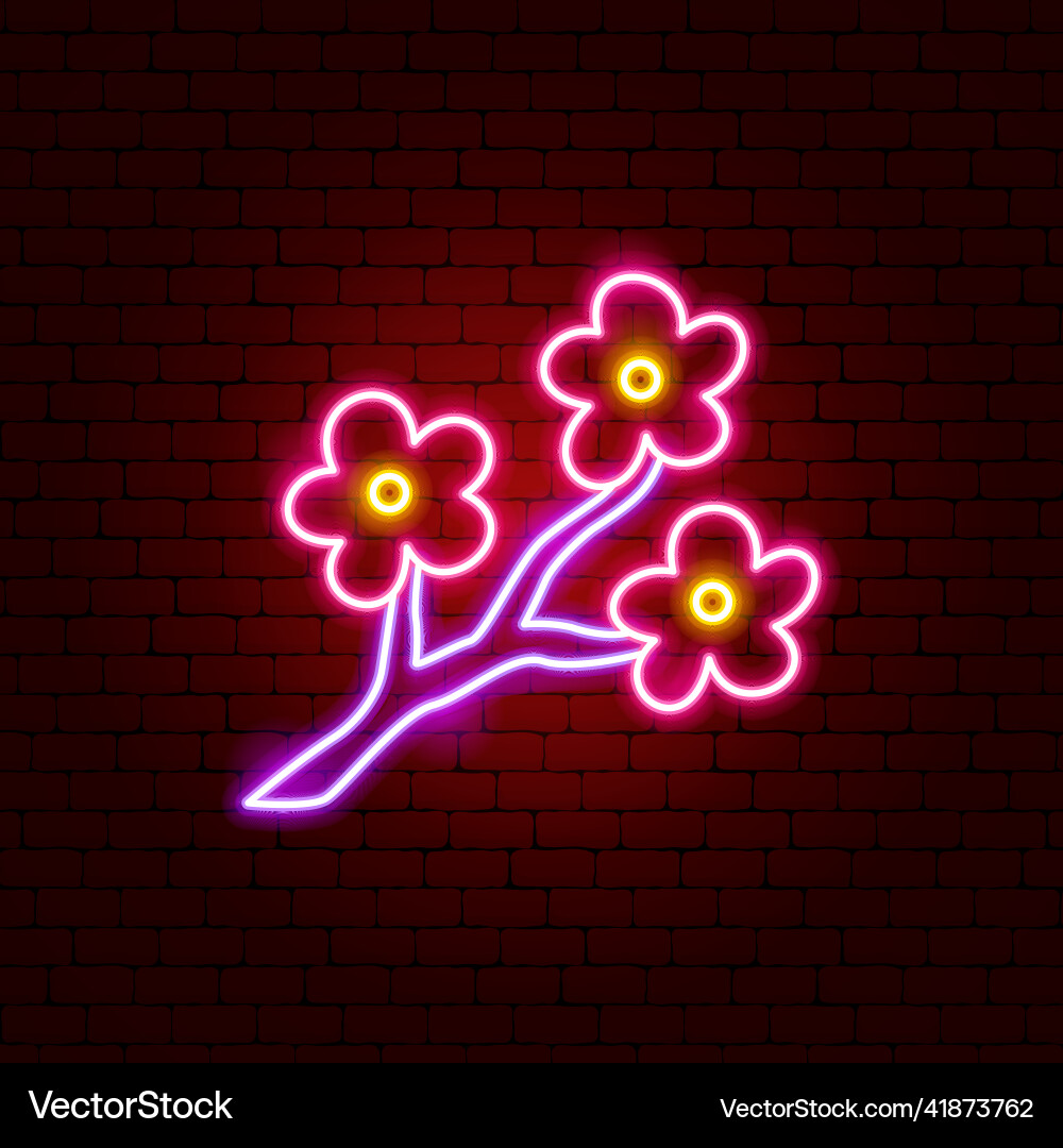 Sakura branch neon sign Royalty Free Vector Image