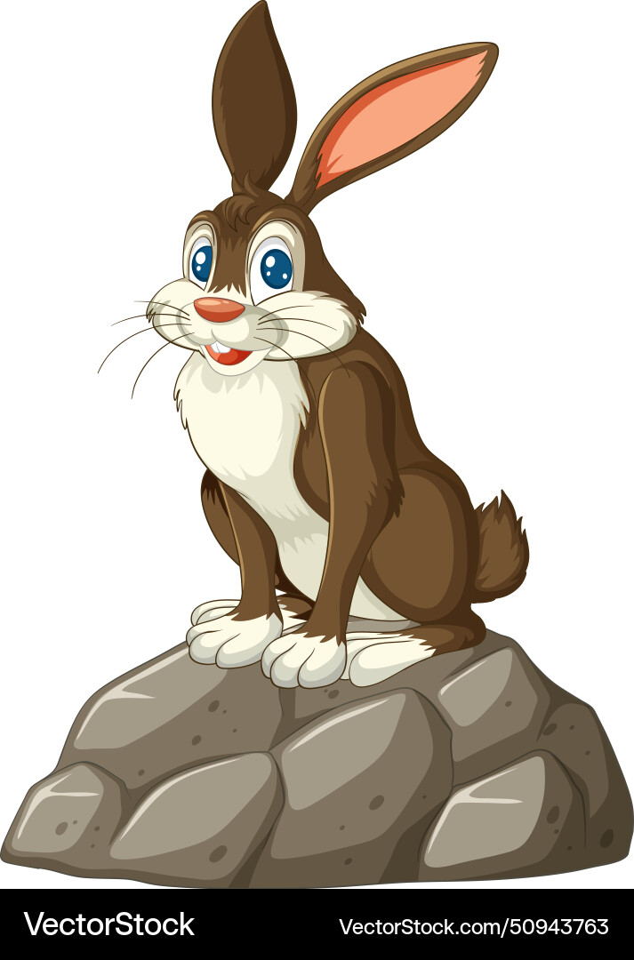 A happy cartoon rabbit sitting on a stone Vector Image