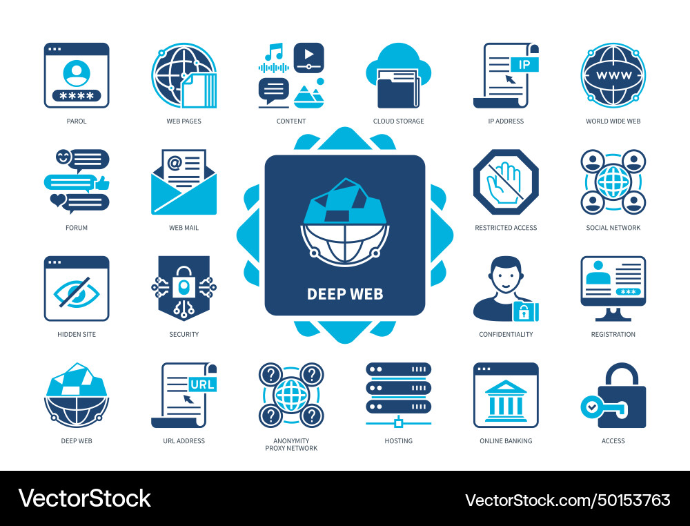 Deep web solid icon set Royalty Free Vector Image
