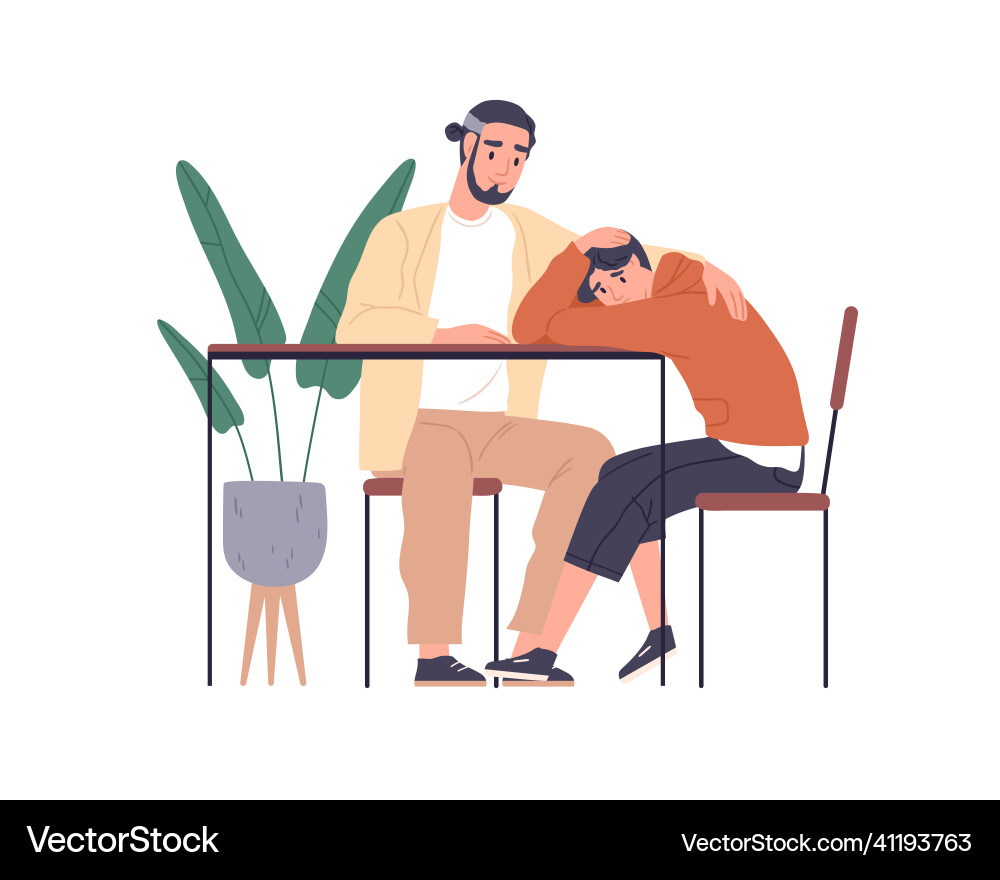 Father and Teen Son - Supportive Connection Vector Image