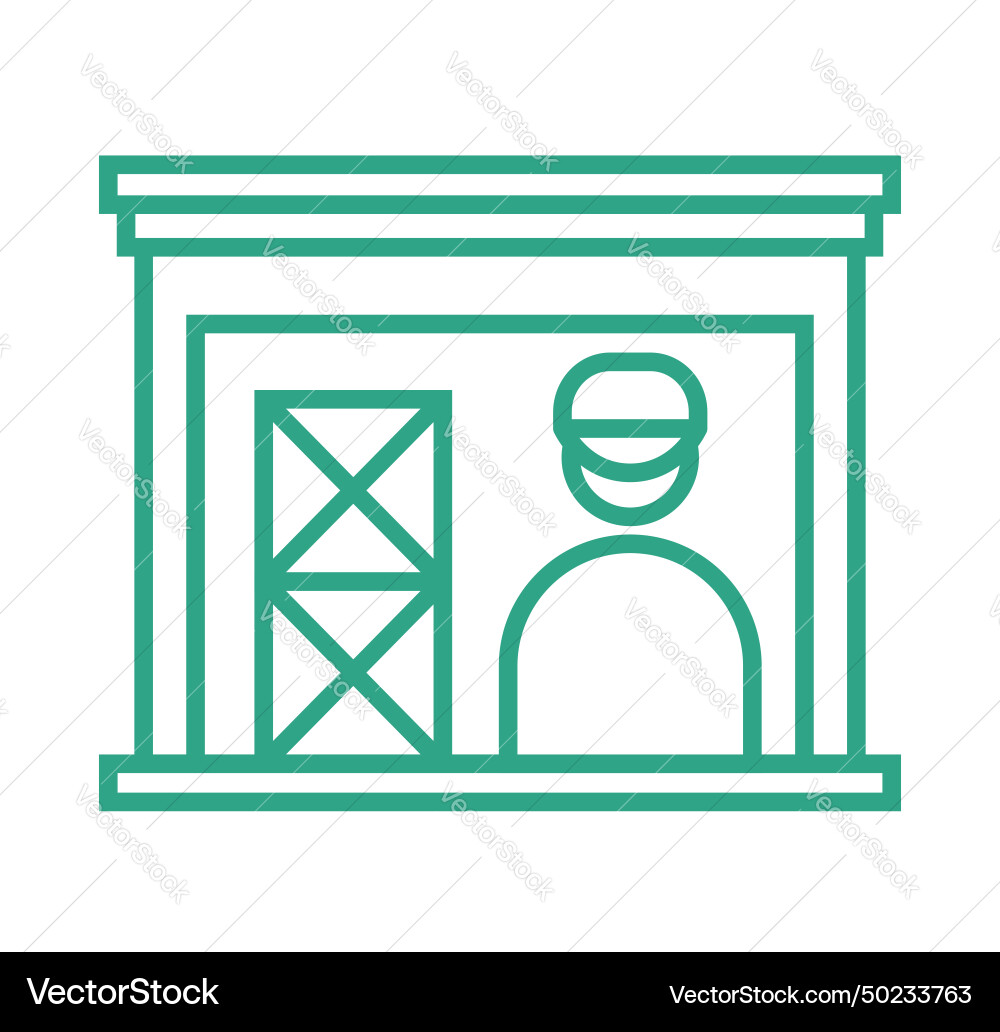 Outline small warehouse with courier and boxes Vector Image
