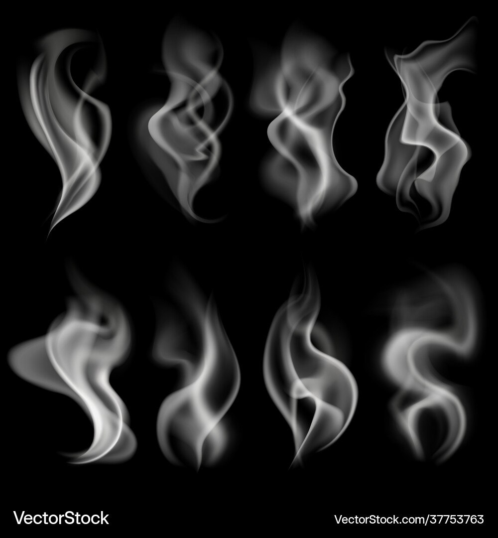 White realistic smoke food steam hookah Royalty Free Vector