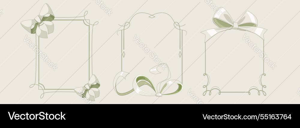 Coquette frames with elegant green ribbon bows Vector Image