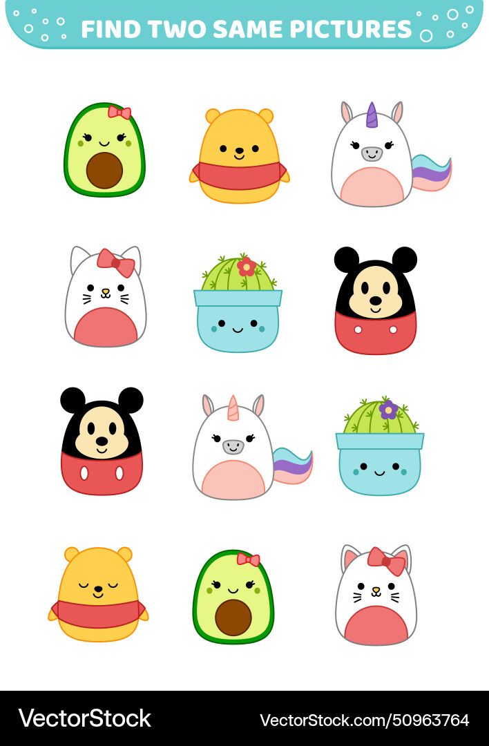 Cute fairy characters squishmallow find two same Vector Image