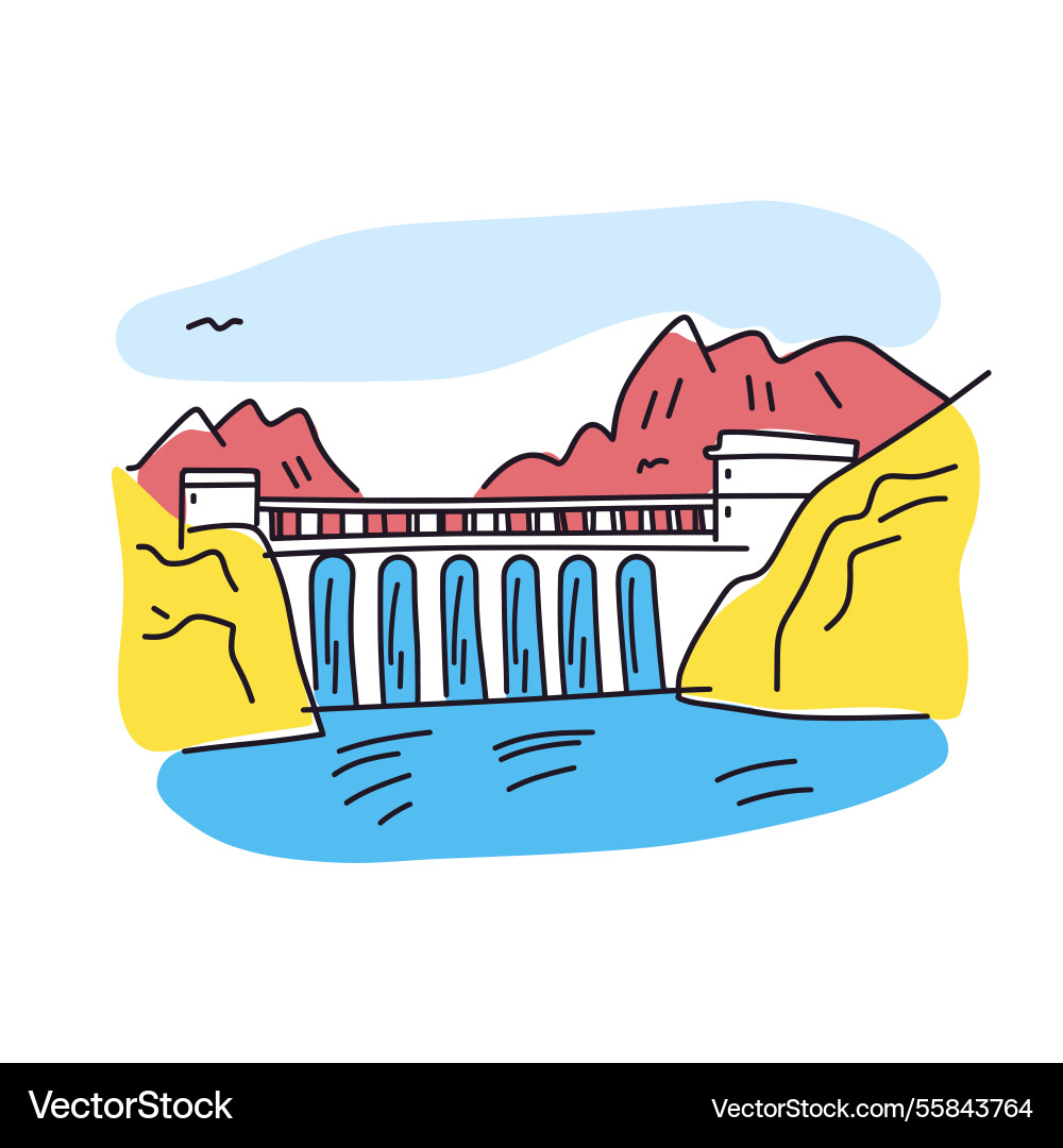 Hoover dam in an doodle inca cartoon style simple Vector Image