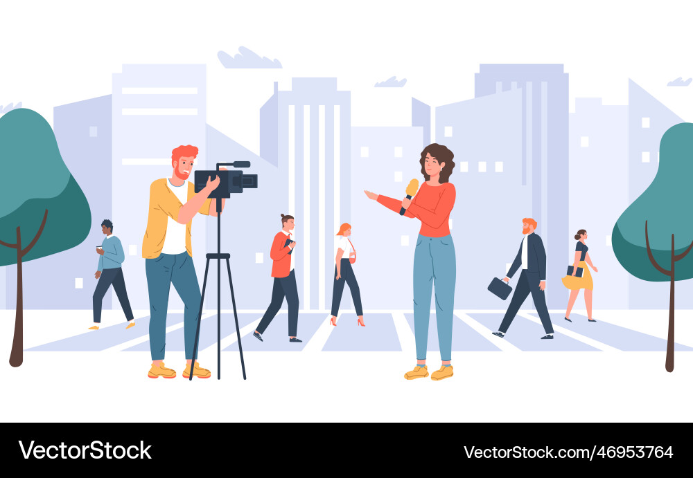 Media tv journalists operator shooting reporter Vector Image