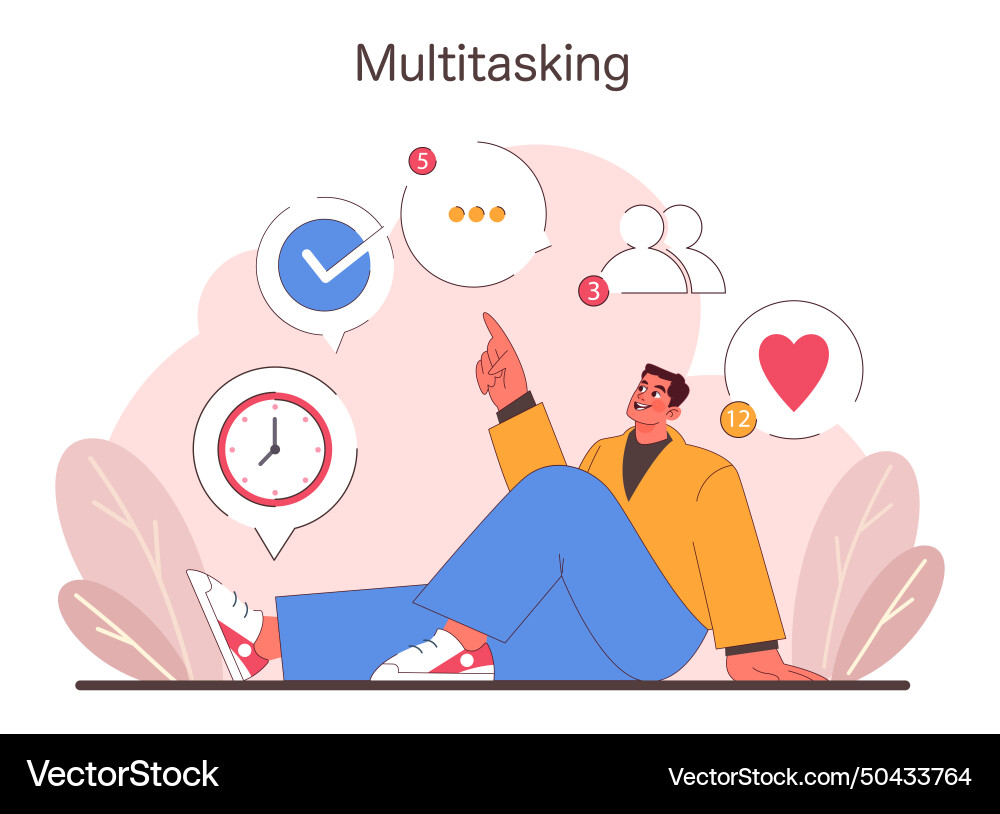 Multitasking concept flat Royalty Free Vector Image