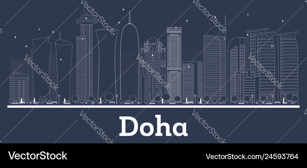 Outline doha qatar city skyline with white Vector Image