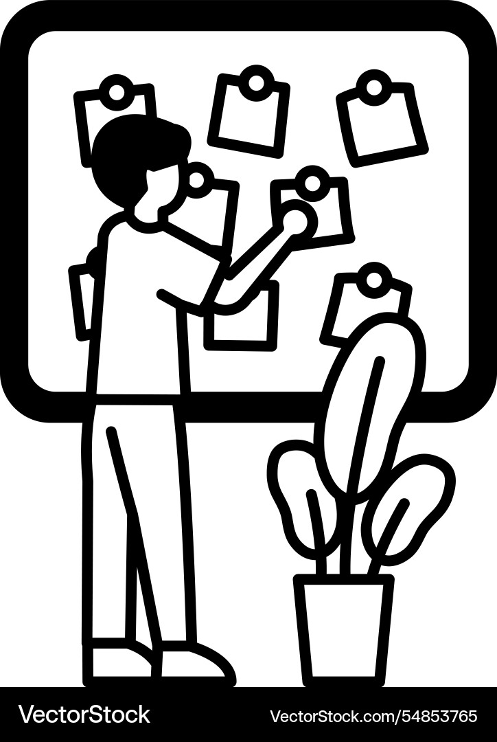 A man is putting up notes on board Royalty Free Vector Image