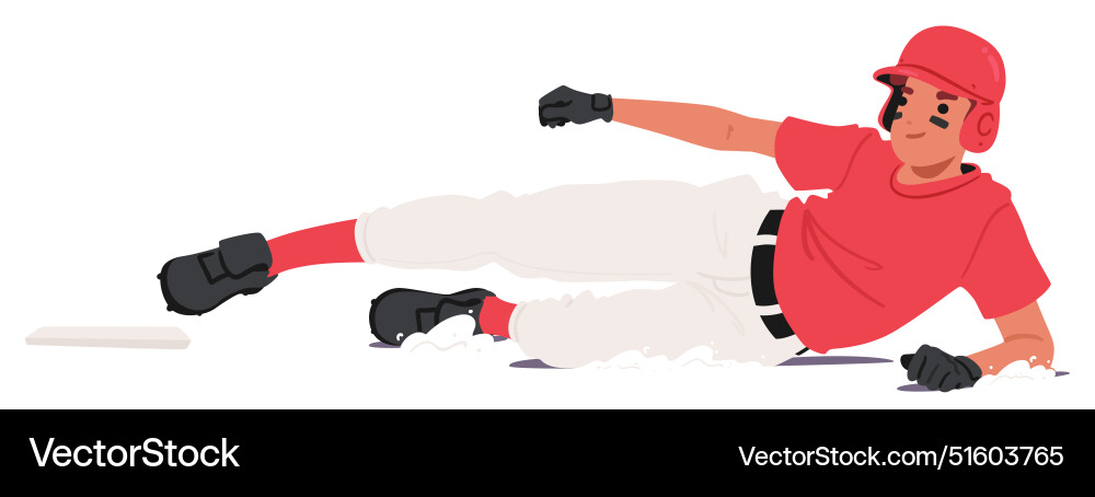 Baseball player in red uniform sliding towards Vector Image
