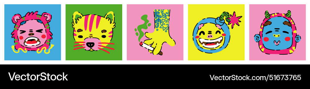 Crazy characters cartoon animal faces quirky Vector Image