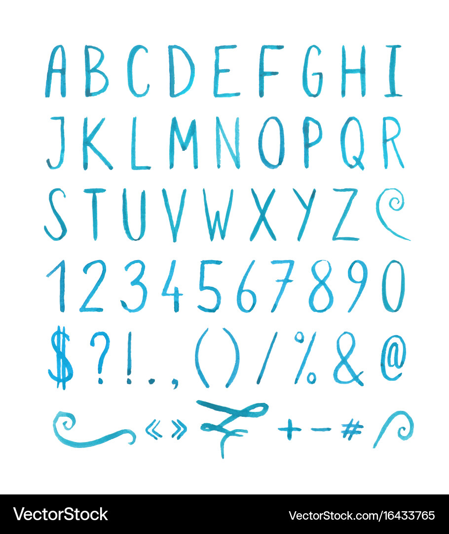 Handwritten font with punctuation marks Royalty Free Vector