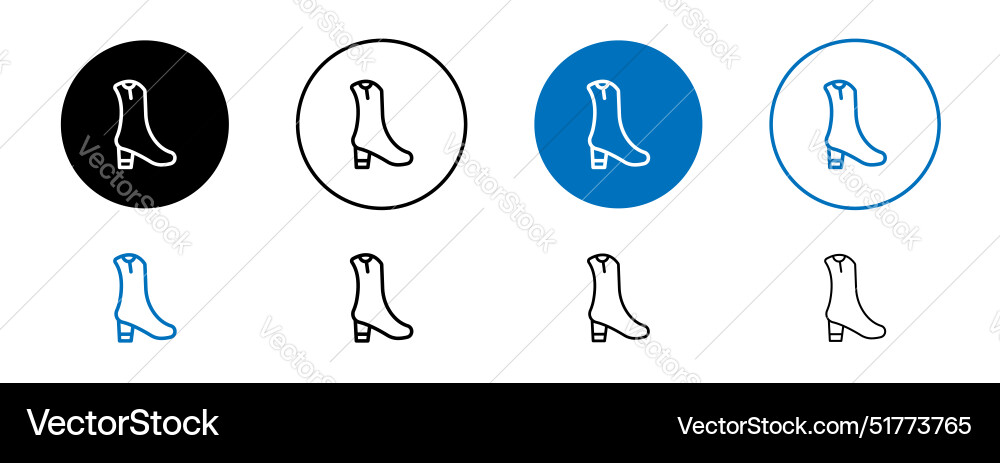 Heeled boot icon set black filled and outlined Vector Image