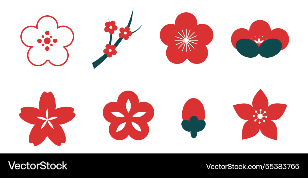 Sakura red cherry flower blossom simple Royalty Free Vector