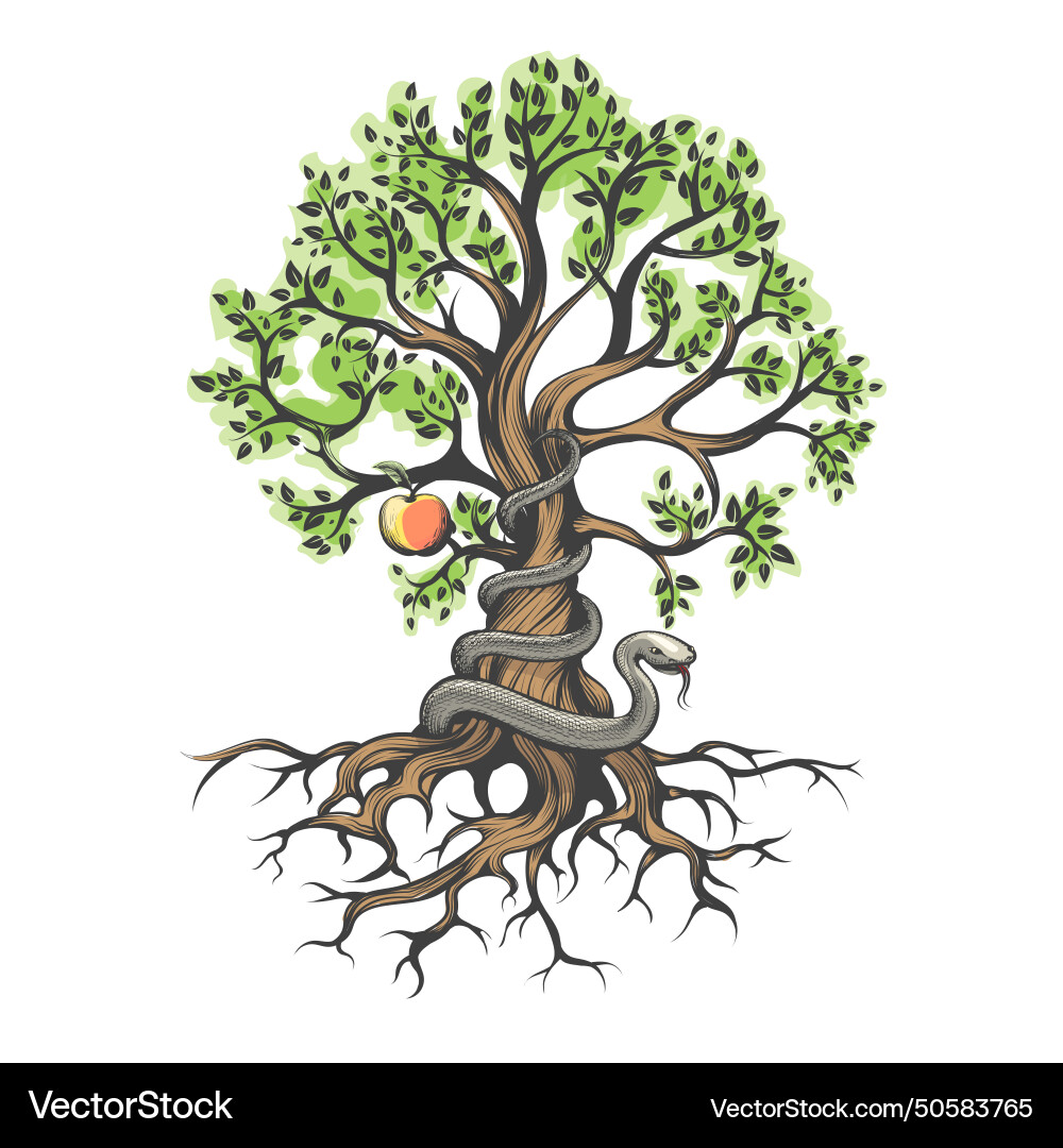 Serpent tempter wraps around a tree Royalty Free Vector