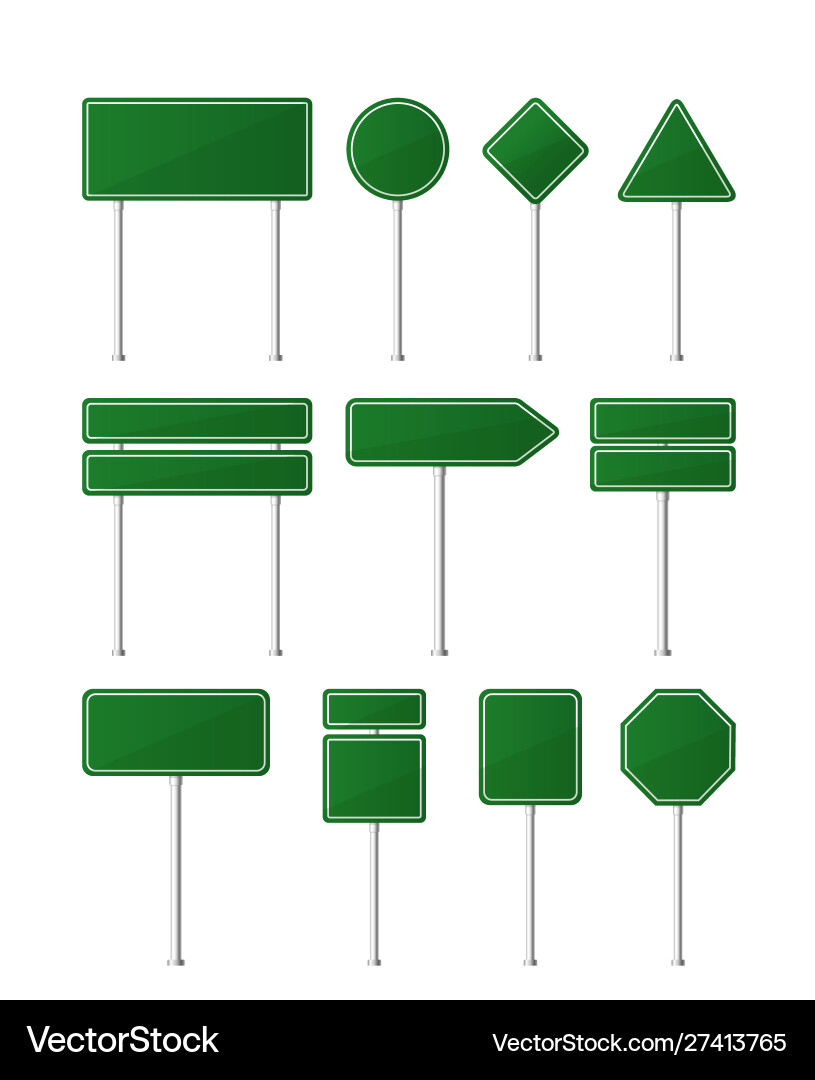 Set green color road signs Royalty Free Vector Image