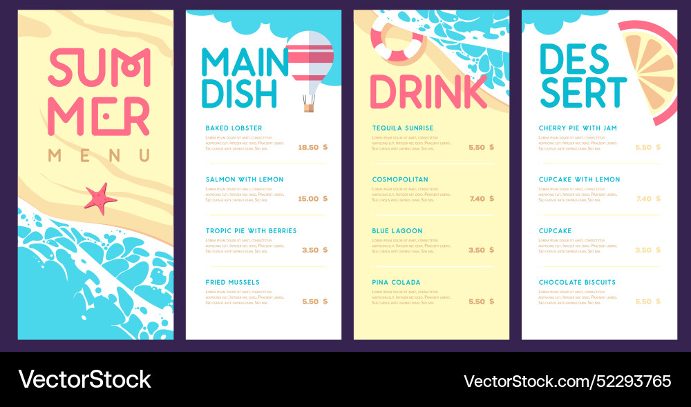 Summer menu design with top view ocean waves Vector Image
