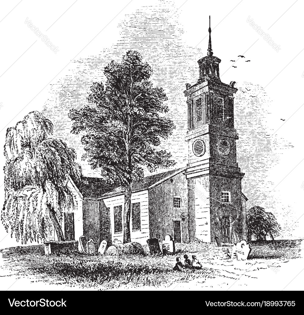 Vintage Church Line Drawing Royalty Free Vector Image