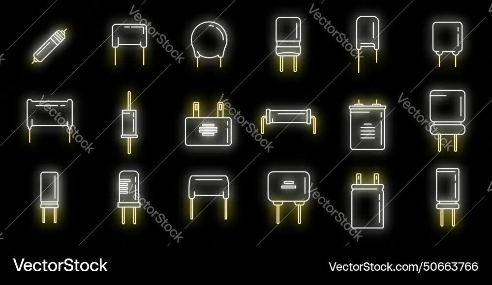 Capacitor icons set neon Royalty Free Vector Image