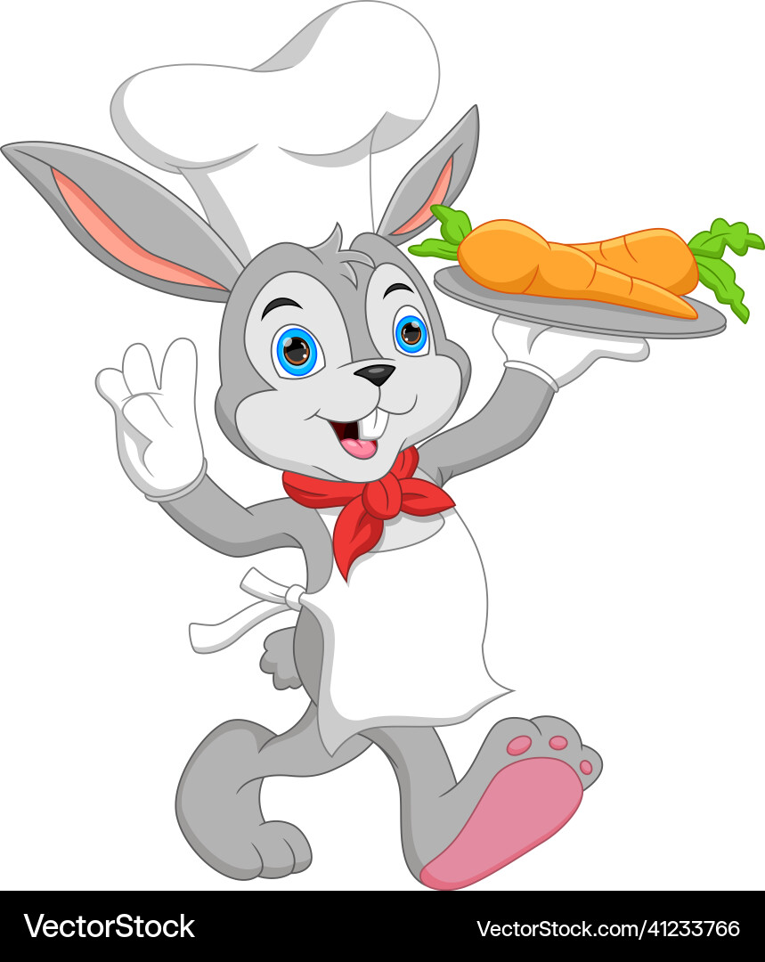 Cartoon chef rabbit carrying carrots Royalty Free Vector